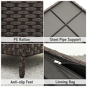 WAROOM Outdoor PE Wicker Side Table with Storage Patio End Table Resin Rattan Storage Table for Garden Backyard Porch Poolside, Brown