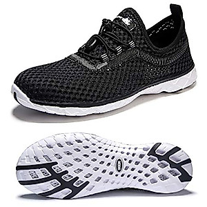 SUOKENI Women's Quick Drying Slip On Water Shoes for Beach or Water Sports Ultralight Walking Shoes Black/White,Size:US 10/EU 41