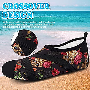 VIFUUR Womens Mens Water Shoes Barefoot Quick Dry Aqua Socks for Beach Swim Yoga Outdoor Sports SkullBlack-38/39