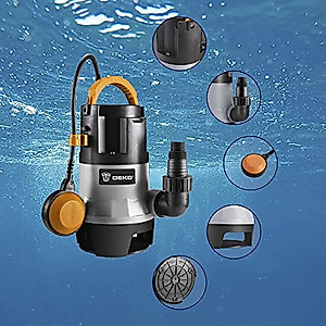 DEKOPRO Sump Pump 1HP 3302GPH 750W Submersible Clean/Dirty Water Pump with 16-Foot Cord for Pool, Pond, Tub, Garden and Irrigation