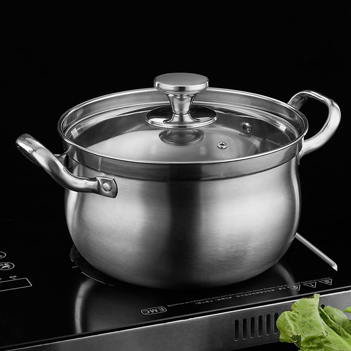 SHERCHPRY Induction Stock Pot Stainless Steel Saucepan with Glass Lid Classic Cookware Sauce Pan Cooking Pot for Boiling Milk Sauce Gravies Pasta Noodles 24CM Stainless Steel Stock Pot