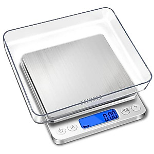 Food Scale, CHWARES Rechargeable Kitchen Scale with Trays 3000g/0.1g, Small Scale with Tare Function Digital Scale Grams and Ounces for Weight Loss, Dieting, Cooking, Meal Prep, Coffee, Jewelry