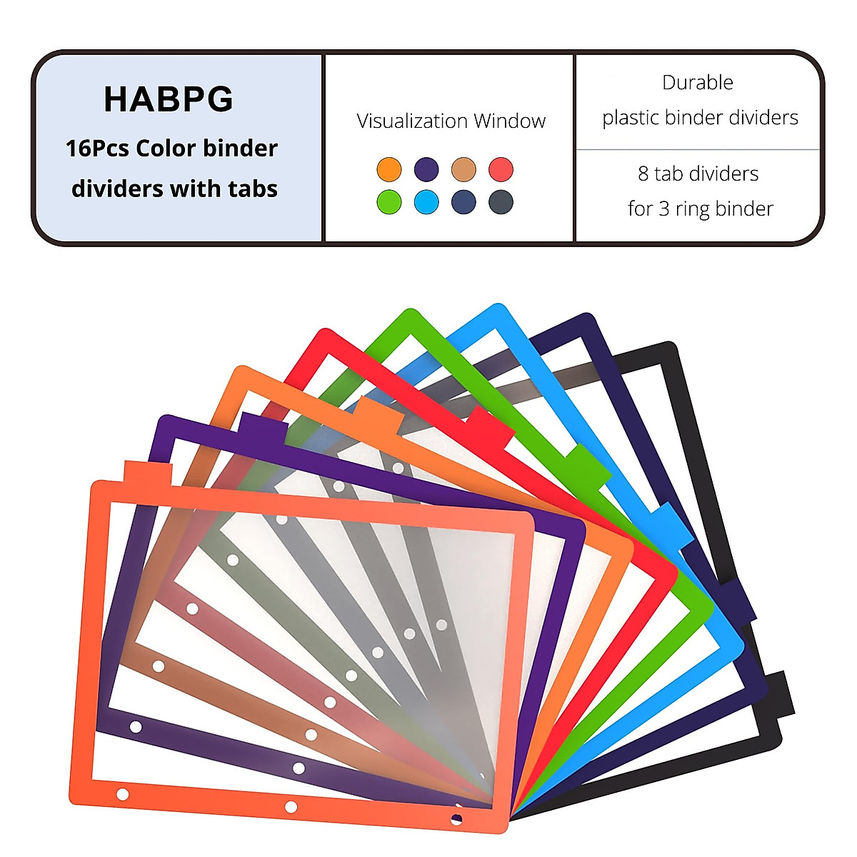 HABGP 16Pcs/2 Set 8 Tab Dividers for 3 Ring Binder, 16 Pcs Clear Color 3 Ring Binder Dividers with Tabs, Page Folder Dividers, Plastic Tabbed File Dividers with Tabs, Three Ring Binder Index Dividers