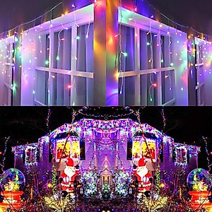 Joomer Icicle Christmas Lights,300 LED 29ft 8 Modes with 60 Drops,Christmas Lights with Timer,Waterproof Connectable Outdoor String Lights forHoliday,Wedding,Christmas Decorations(Multi-Color)