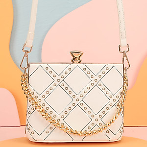 Fawziya Evening Clutch Studded Diamond Thick Chain Novelty Medium Purses For Women Formall-White