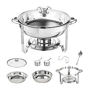 VEVOR Round Catering Warmer Server Chafing Dish Buffet Set, 2 Packs, 4 Quart
