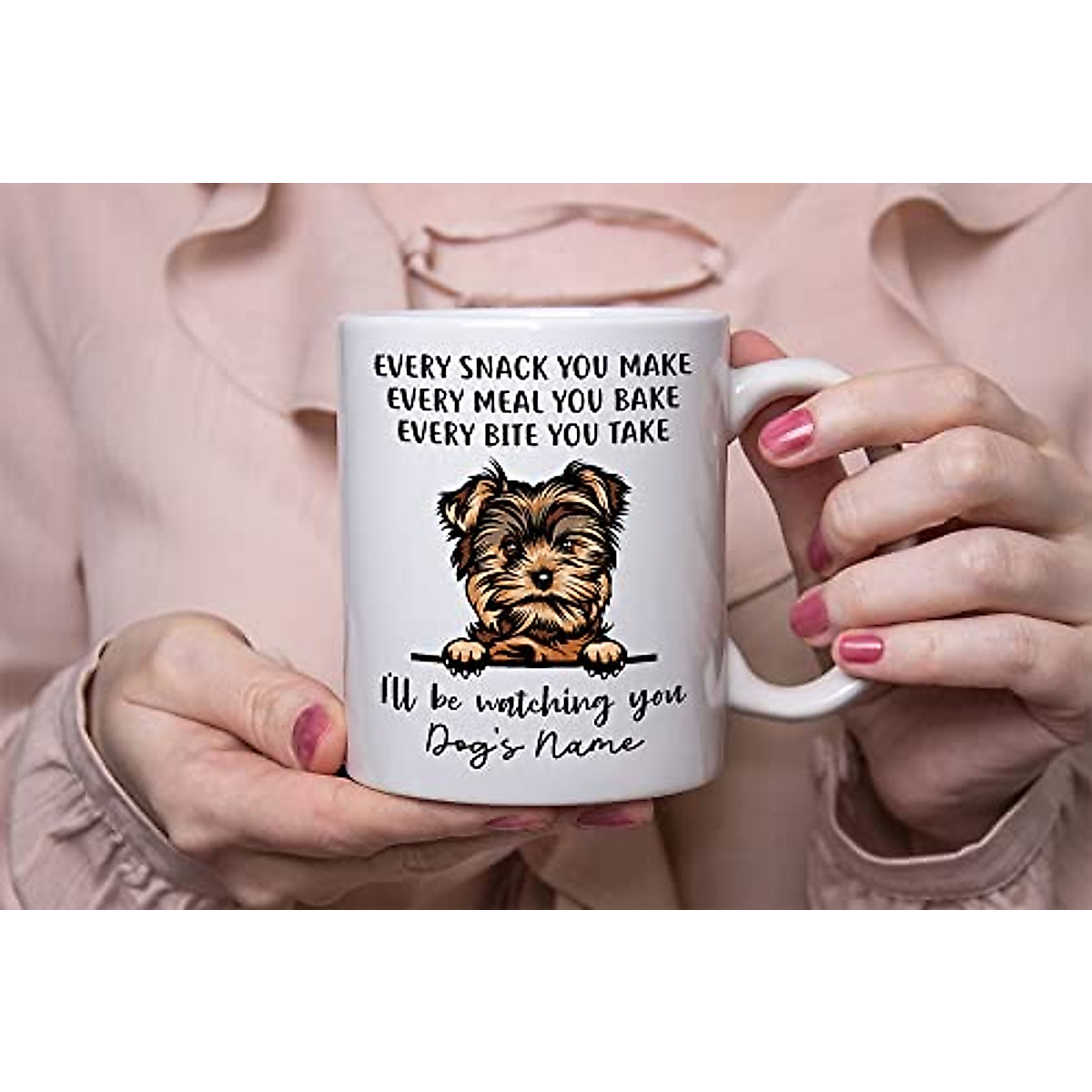 Personalized Yorkshire Terrier Yorkies Coffee Mug, Every Snack You Make I'll Be Watching You, Customized Dog Mugs for Mom Dad, Gifts for Dog Lover, Mothers Day, Fathers Day, Birthday Presents