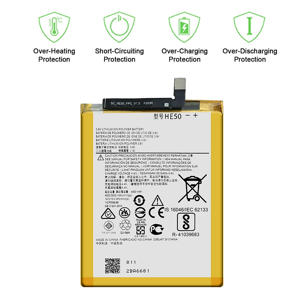 WUHAO for Cricket Motorola Moto E5 Supra XT1924-6 Replacement Battery, for HE50/SNN5989A Battery with Adhesive Tape Tool Repair Kit