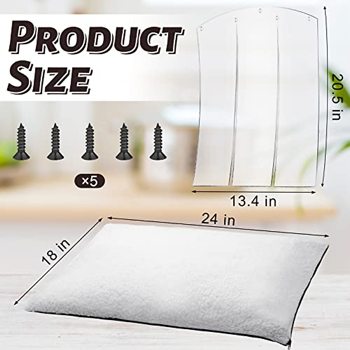 Self Heating Pet Pad and Plastic Door for Peaked Roof Dog House, PVC Dog Door Replacement Flaps, 24 x 18 Inch Thermal Pet Mat with Soft Sherpa Top for Outdoor Indoor Dog House (13.4 x 20.5 Inch)