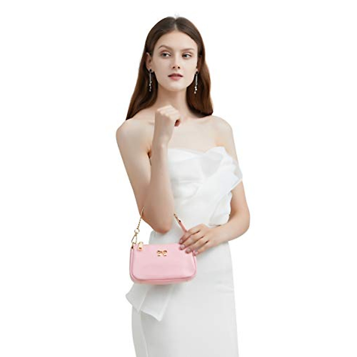 Genuine Leather Clutch Purses For Women Evening Bags With Chain Wedding Party Clutch Handbags - Pink