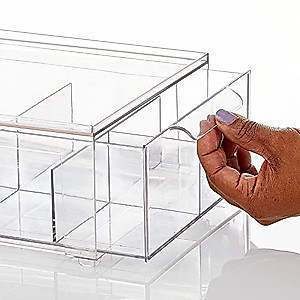 mDesign Plastic Kitchen and Pantry Organizer with Divided Drawer - Stackable Bin with 8 Sections for Tea and Snack Food - Perfect for Organizing Cabinet, Fridge - Lumiere Collection - 4 Pack - Clear