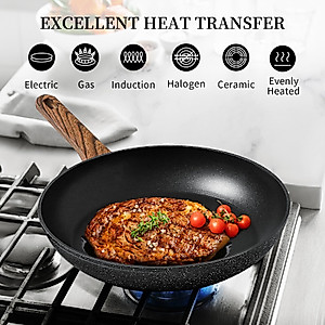 Frying Pan Set With Lids, Non Stick Pans Set Of 3, Nonstick Skillet Pans Set Egg Omelette Pans W/Lid, Non Toxic Cooking Kitchen Pan Set Induction Skillets, PFOA Free, Black