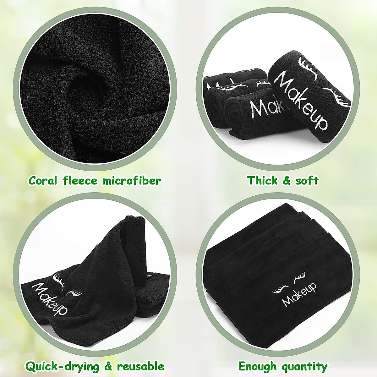 Jadive 20 Pcs Makeup Towels Black 13 x 13 Inches Microfiber Makeup Washcloths Women Makeup Remover Towels Cloth Pads Reusable Face Towels Cleansing Cloth Absorbent Wash Cloth (Vivid Style)