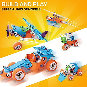 STEM Learning Toys for 6-8 Year-Old Boys & Girls. Building Toy Set, Early Learning Construction, 132 Pc Kit Set, Fun and Creative Educational Models (5 in 1), Includes Toolbox Storage, Best Toy Gifts