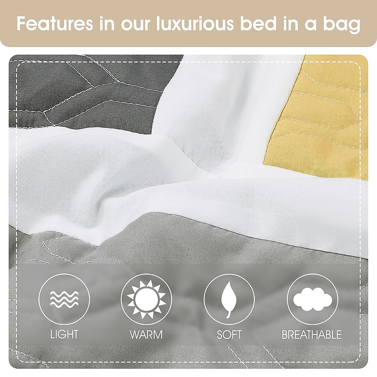 Grand Avenue Grey Yellow Comforter Set Queen Size, 7 Piece Quilting Soft Bedding Set, All Season, Matching Shams, Bedskirt, Decorative Pillows