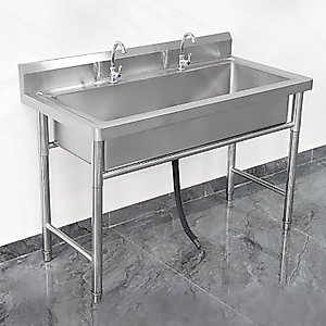 ZGDXPLA Outdoor Stainless Steel Sink Free Standing Commercial Restaurant Utility Sink with 2 Single Cold Faucets Garden Sink with Backsplash Strong Stability for Garage Restaurant Backyard