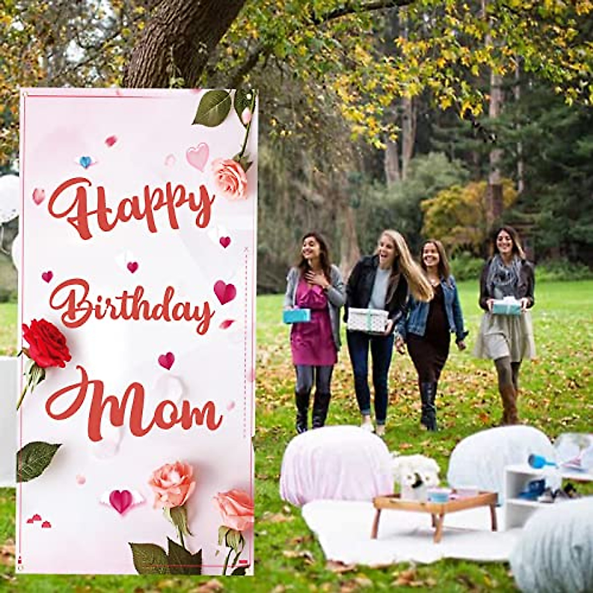 Labakita Happy Birthday Mom Door Banner, Mom/Women Birthday Decorations, Women Birthday Door Banner, Happy Birthday Backdrops for Women