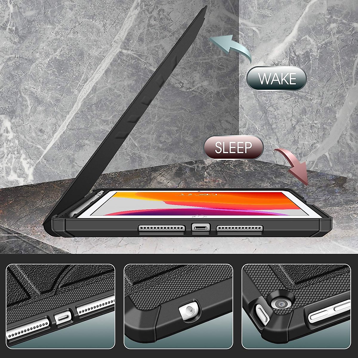 Fintie Magnetic Stand Case for iPad 9th / 8th / 7th Generation (2021/2020/2019) 10.2 Inch, [Multiple Secure Angles] Shockproof Rugged Soft TPU Back Cover, Auto Sleep Wake, Black