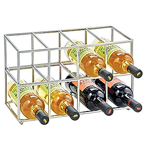 mDesign Stackable, Metal Geometric Free-Standing Water Bottle and Wine Rack Storage Organizer for Kitchen Countertops, Pantry, Fridge - Holds 8 Bottles - 2 Pack - Chrome