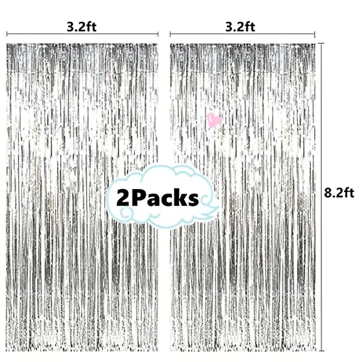 2 Pcs 3.2ft x 8.2ft Shiny Silver Metallic Tinsel Foil Fringe Curtains Photo Booth Backdrop for Birthday Wedding Holiday Celebration Bachelorette Party Decorons (Silver)