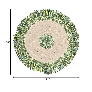 SAFAVIEH Cape Cod Collection 3' Round Green / Natural CAP212Y Handmade Boho Fringe Jute & Cotton Area Rug