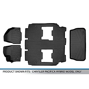 SMARTLINER Floor Mats 3 Rows and Cargo Liner Behind 3rd Row Set Black for 2017-2021 Chrysler Pacifica Hybrid Model Only