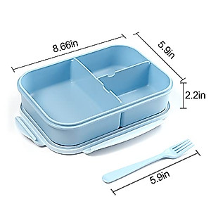 Jeopace Bento Box, Bento Box Adult Lunch Box,Kids Bento Box with 3 Compartments,Lunch Containers Microwave Safe(Flatware Included,Blue+Purple)
