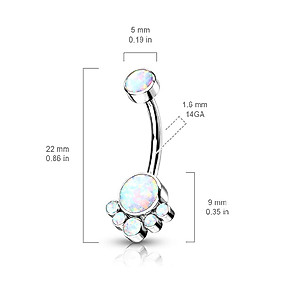 Pierced Owl 14G Implant Grade Titanium Internally Threaded Top Round Bezel Set Synthetic Opal Cluster Navel Belly Button Ring (Opal White)