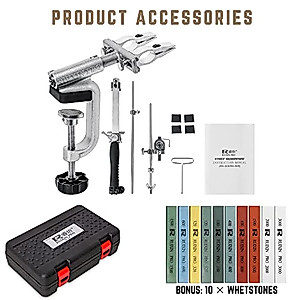 RUIXIN PRO RX-009 Professional Knife Sharpener with 10 Whetstones, 360° Rotation Flip Design Fixed-Angle Stainless Steel Kitchen Chef Knife Sharpening Kit Abrasive Holding System Tools