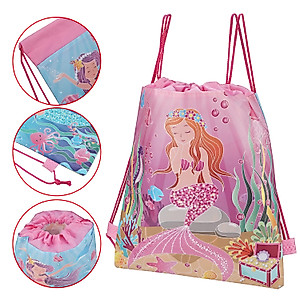 Konsait Mermaid Party Bags Kids Mermaid Birthday Party Supplies Favors Gift Bags 10 Pack, Kids Party Candy Drawstring Bags Pouch, Goodie Bags for Children Girls Toddlers