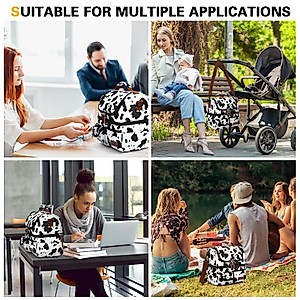 LOKASS Lunch Box for Women-Double Deck Insulated Adults Lunch Bag with Removable Shoulder Strap-Cow Print Cute Wide Open Lunch Tote for Work/Office/Picnic/Beach/Travel