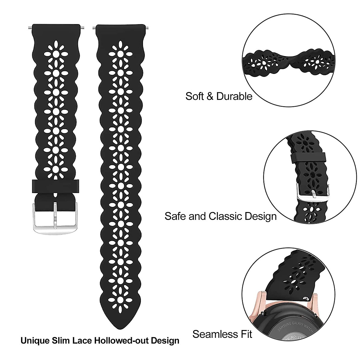 for ANDFZ Smartwatch Band, Silicone Lace Straps Compatible for ANDFZ T42 1.72/Geelyda Y20 Pro/P22 Smartwatch/Donerton Smartwatch/itouch air 3 40mm/FirYawee Q18 Smartwatch (Black)