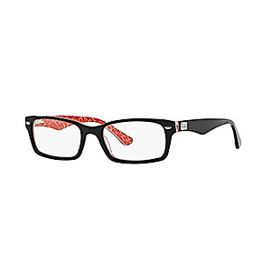 Ray-Ban RX5206 Rectangular Prescription Eyeglass Frames, Black On Texture Red/Demo Lens, 54 mm