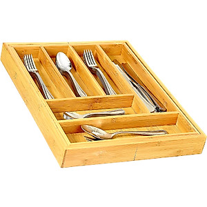 Home-it Expandable use for, Utensil Flatware Dividers-Kitchen Drawer Organizer-Cutlery Holder, Bamboo