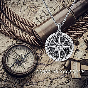 PDTJMTG Compass Necklace for Men Sterling Silver Men's Compass Necklace