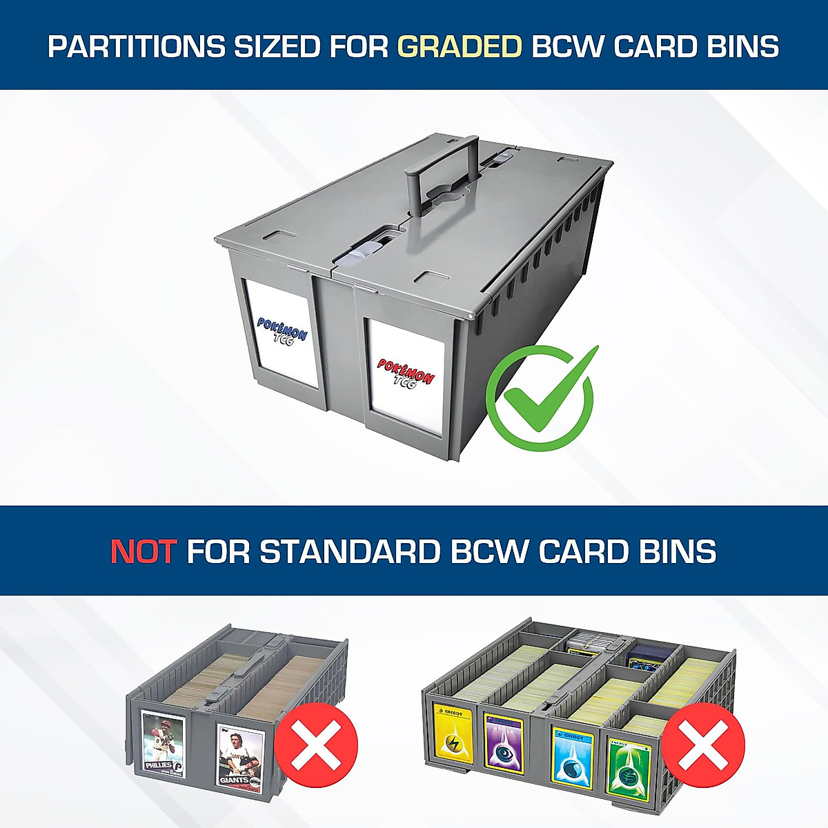 BCW Collectible Graded Card Bin Partitions - Gray | Dividers for GRADED Card Bins (Not Standard Card Bins) | Organize Your Trading Card Collection | Visible Sections, Adhesive Label-Friendly