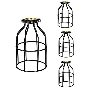 Simple Deluxe Metal Bulb Guard Lamp Cage, Adjustable Industrial Clamp for 1.41"-1.7" Lamp Base, Pendant, Farmhouse Light Fixture, Vintage Lamp Shades, 4 Pack Black