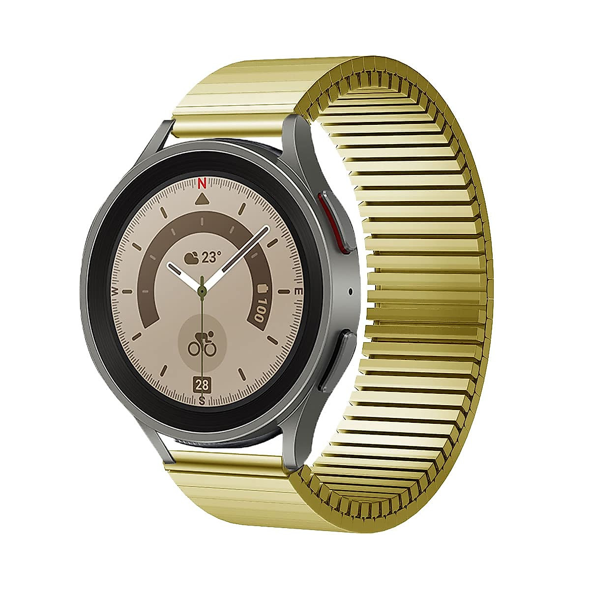 20mm Solo Loop Stainless Steel Metal Replacement Expansion watchband,Compatible Samsung,Fossil Q Gazer, Huawei, Garmin,Ticwatch Ms/Men’s Sport Stretchable No Buckle Bands Strap (6.5‘’（16.5cm), gold