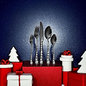 Christmas Pattern Silverware Set Flatware Set for 10,40 Piece Fork Utensil Sets Stainless Steel Cutlery Set Mirror Polished Durable Kitchen Utensil Set for Home Restaurant Best Gift Combo
