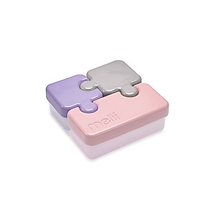 melii Puzzle Bento Box Food Storage Container, 3 Compartments, 28.6 Ounce (Pink, Purple & Grey)