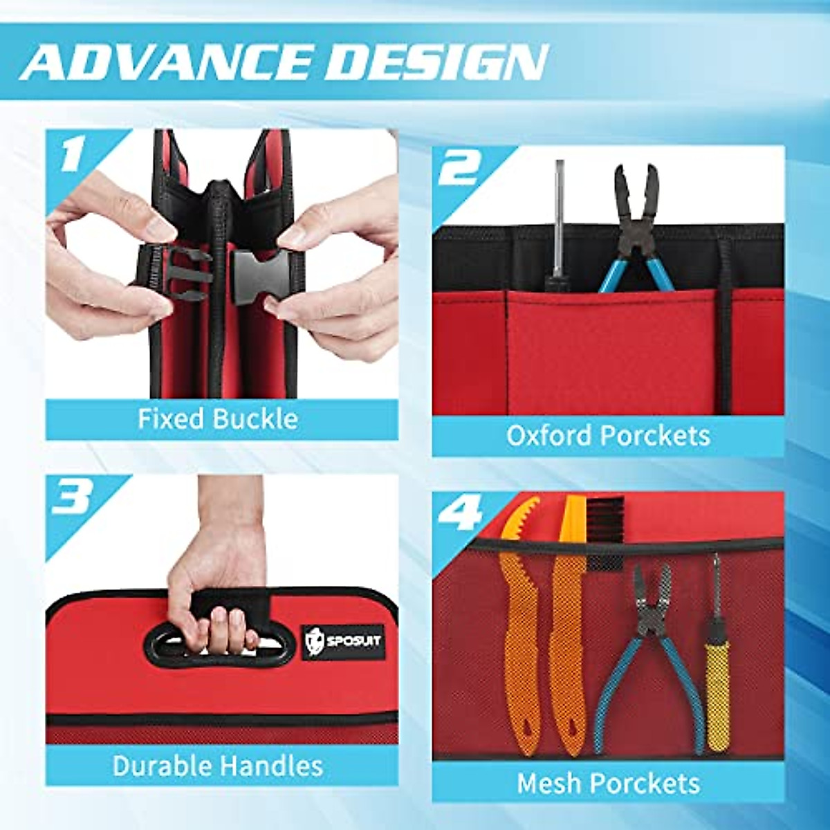 Sposuit Trunk Organizer for Car - Collapsible Trunk Storage with 11 Pockets & Reinforced Handles, SUV Trunk Organizers for Grocery Cargo