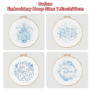 Sivilife Christmas Embroidery Starter Kit for Beginners, 4 Sets Stamped Cross Stitch Kits for Adult, Cute Sock Gift Pattern Hand DIY Kit with 2 Embroidery Hoops Instructions Color Threads and Needles