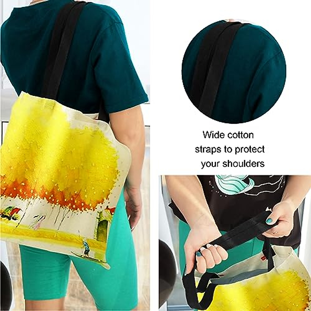 KaiTingu Canvas Tote Bag for Women - Aesthetic Reusable Eco Grocery Shopping Tote Bag - Yellow - 15.7" x 15.7" - Women's Department