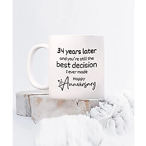 34th Anniversary Coffee Mug, Best 34 Years Wedding Anniversary Appreciation Tumbler Gifts For Husband Him Her Men Women Wife Couple Thirty Four Fourth Year Funny Marriage Travel Presents Tea Cup