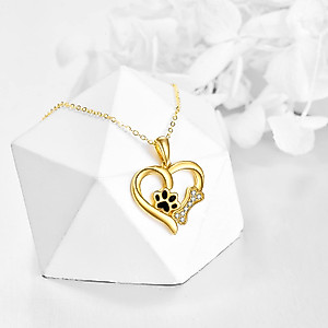 KECHO 14k Gold Paw Print Necklace for Women, Gold Heart Pendant Jewelry Gifts for Her (Heart-2)