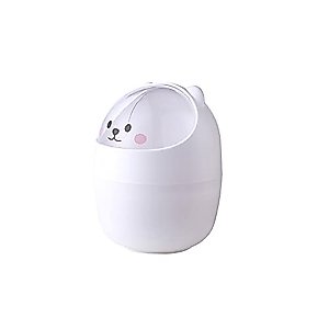 Trash Can,Mini Desktop Trash Can, Cute Cartoon Bear Shape Trash Can with Lid, Garbage Container Bin for Bathroom Kitchen Home Office Dorm Kids Room Waste Bin Arrangement