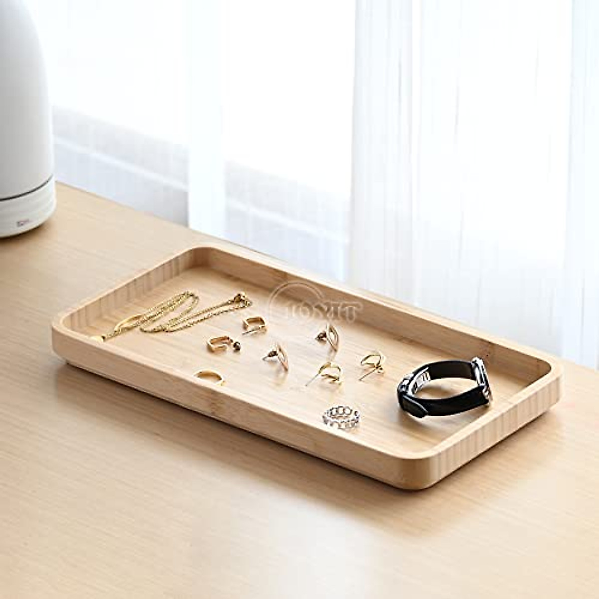 Bamboo Tray 12 x 6 x 1 in, Bathroom Counter Tray, Vanity Tray for Dresser Tops - Tray for Bathroom Home Kitchen Serving Decorating Organizing