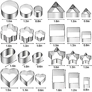 Mini shaped biscuit cutters Sets 24pcs Metal Dough Cutters Flower Star Heart Round Geometric Shapes Cutters for Kids Use for Cookies,Biscuit,Pastry Dough,Pie Crust,Fruits Fondant Homemade Baking