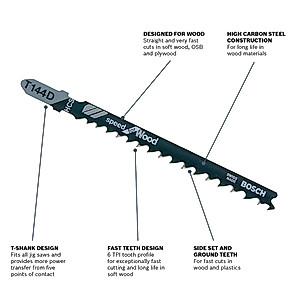 Bosch T144D3 3-Piece 4 in. 6 TPI Speed for Wood T-Shank Jig Saw Blades