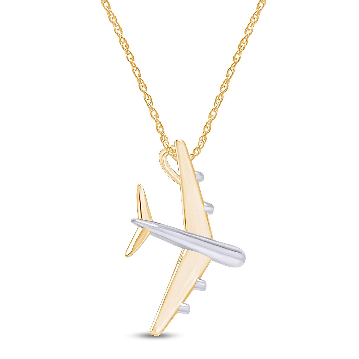 AFFY 14k Yellow Gold Over Sterling Silver Two Tone Airplane Pendant Necklace